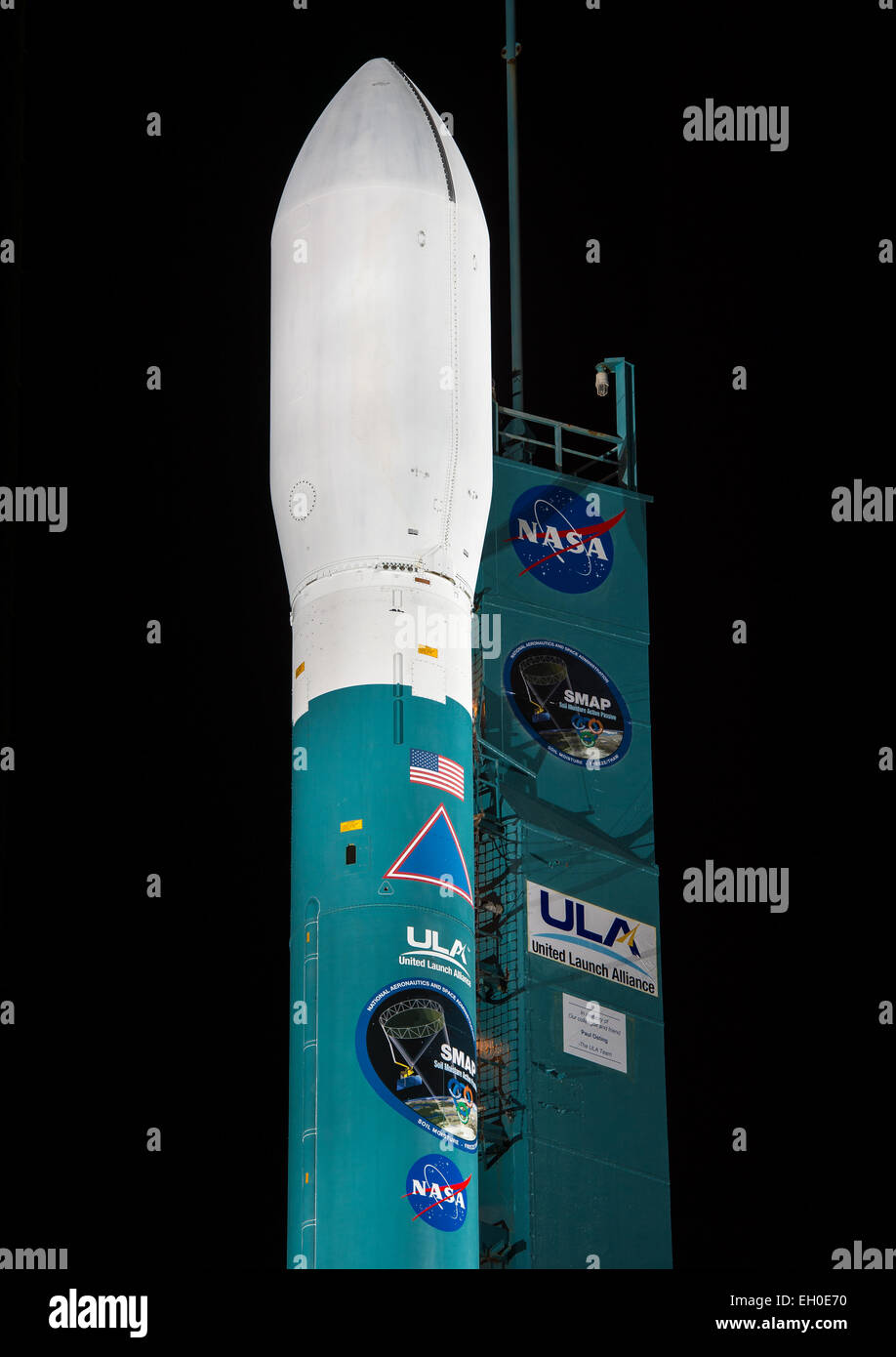 The Delta II rocket with the SMAP observatory is prepared for launch from Vandenberg Air Force ...
