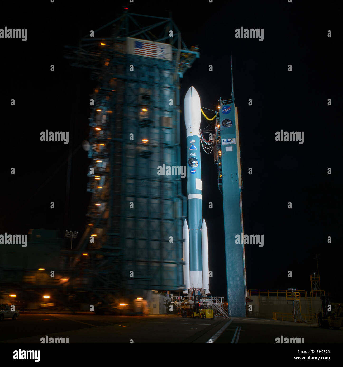 The Delta II rocket with the Soil Moisture Active Passive (SMAP) satellite onboard is prepared ...