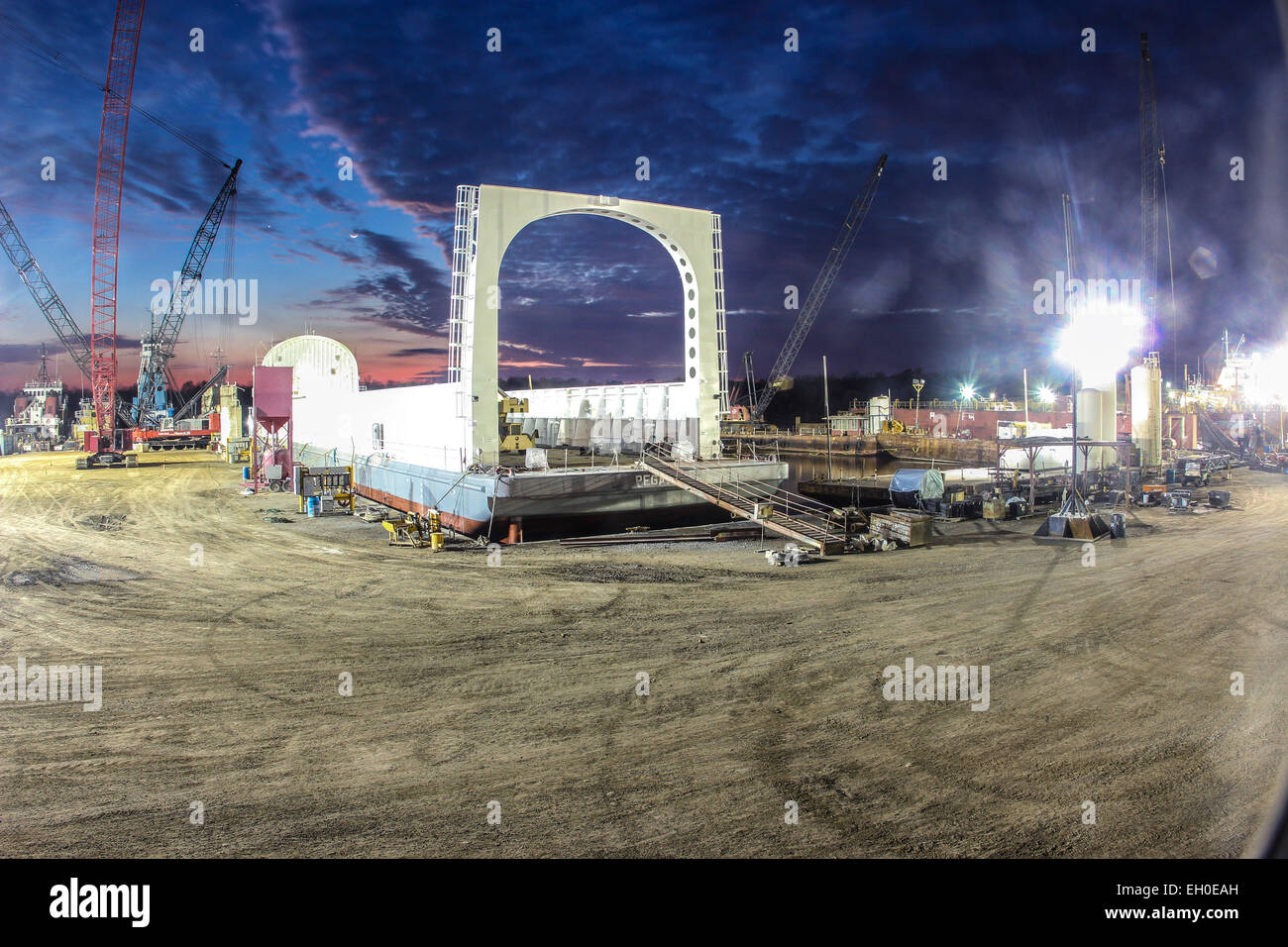 The Pegasus barge is prepared to transport the large core stage of NASA ...