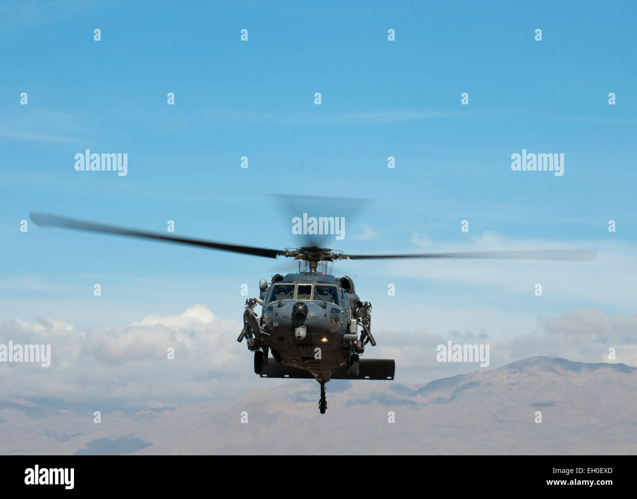 An HH-60G Pave Hawk assigned to the 66th Rescue Squadron takes off for ...