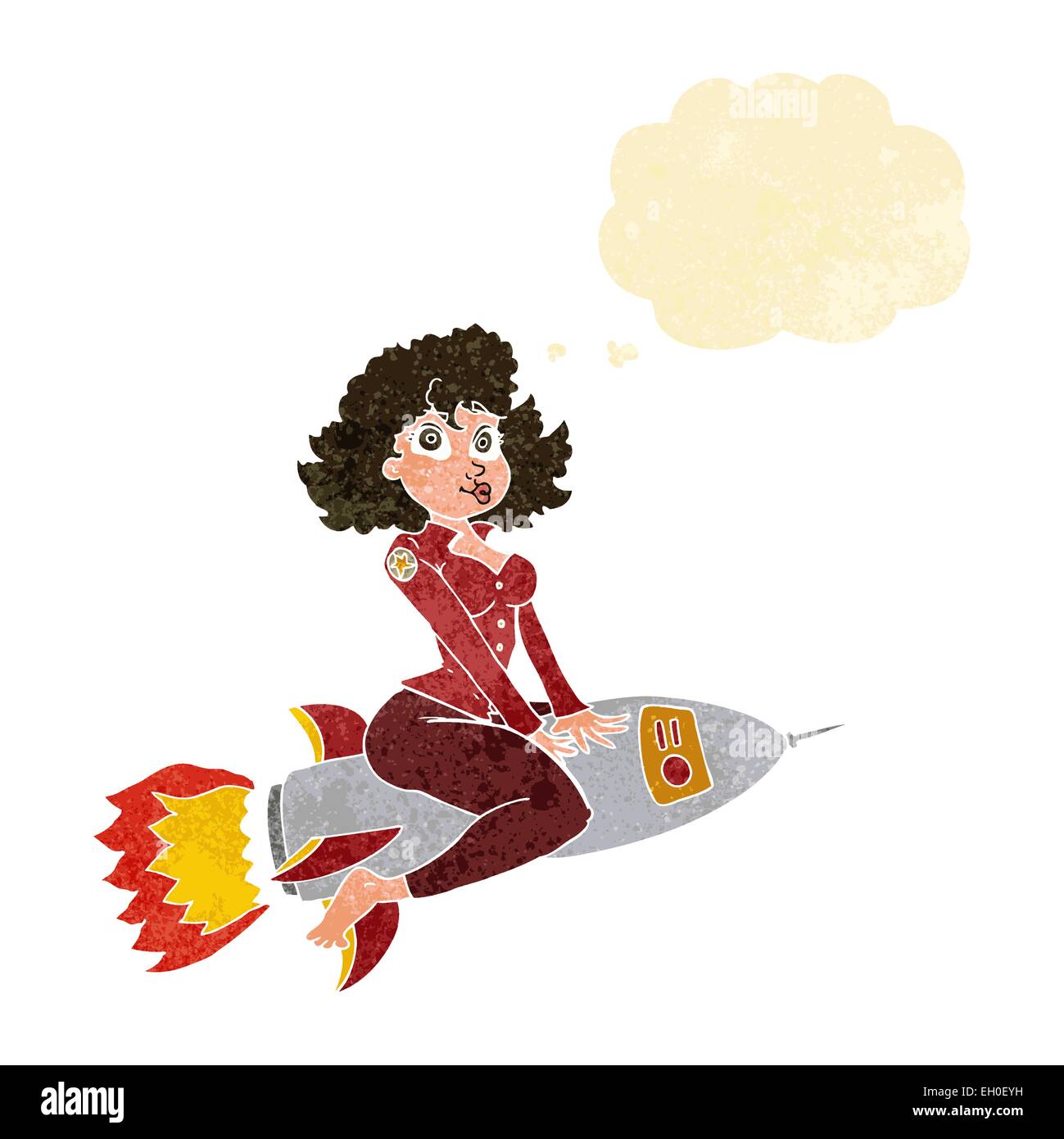 cartoon army pin up girl riding missile with thought bubble Stock ...