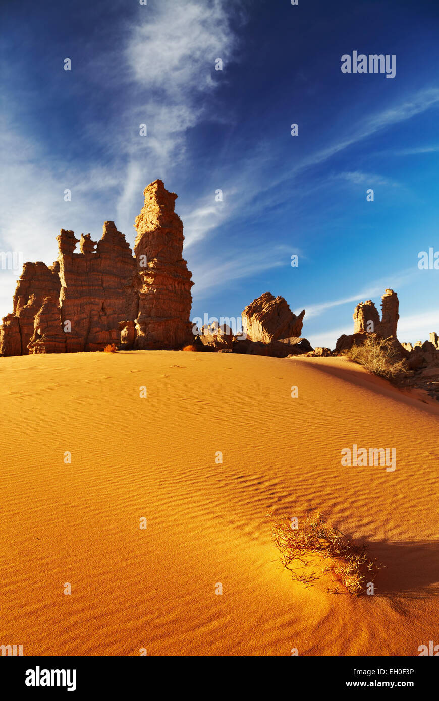 Bizarre sandstone cliffs in Sahara Desert, Tassili N'Ajjer, Algeria ...