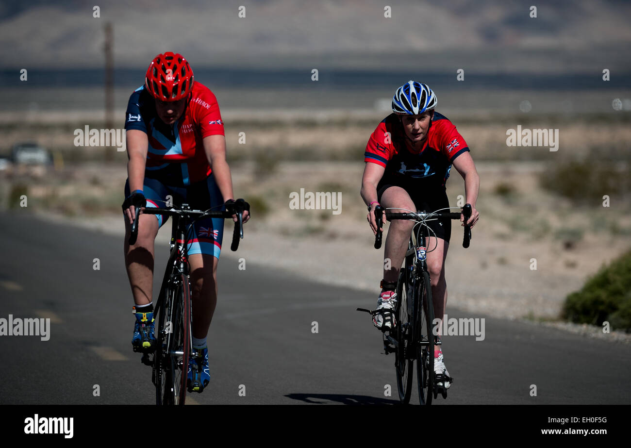 Two British Women's Upright Bicycle 20k contestants ride along side one ...