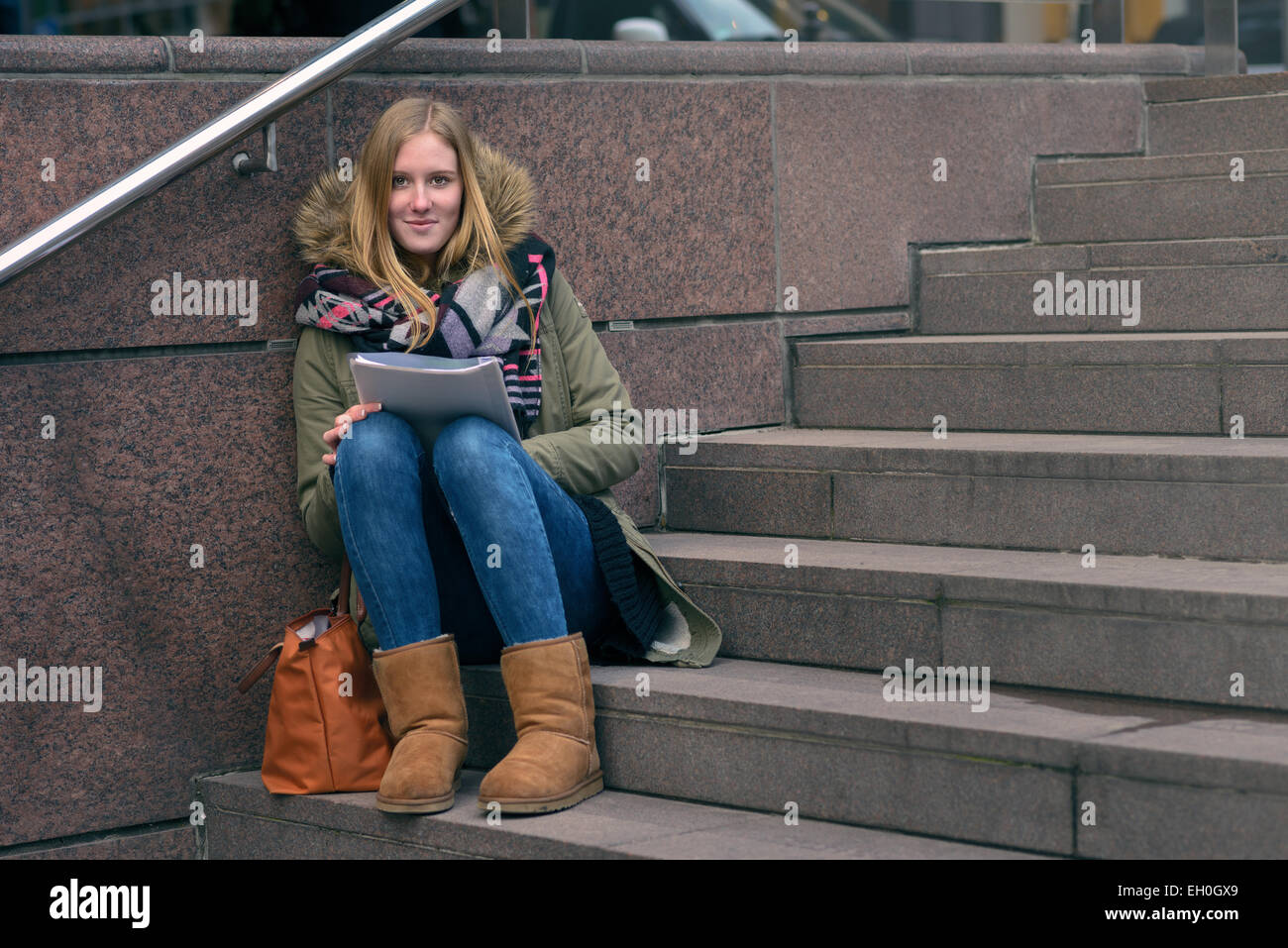 Girl Sitting On Steps Thinking High Resolution Stock Photography and ...