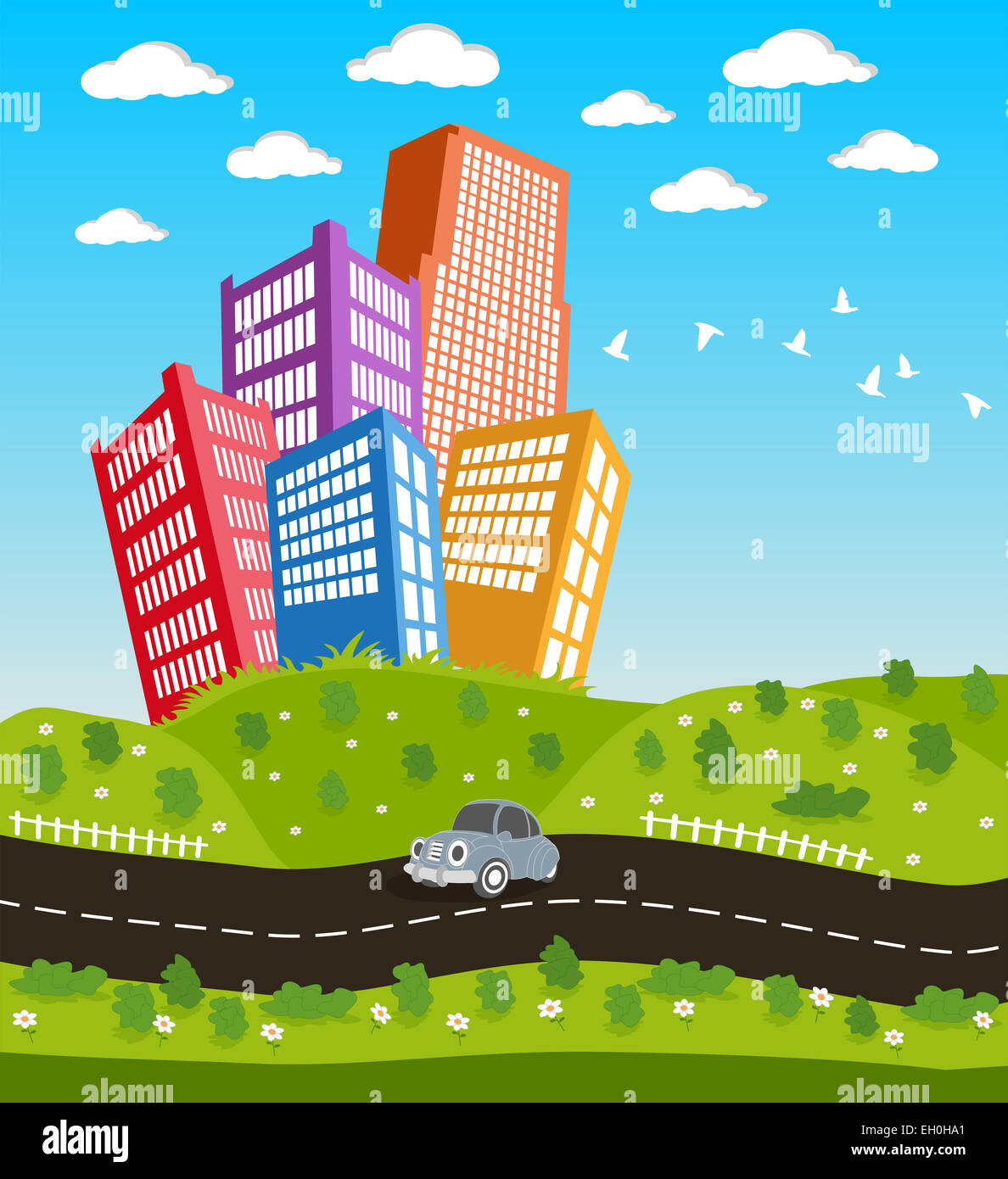 Cartoon downtown road landscape Stock Photo - Alamy