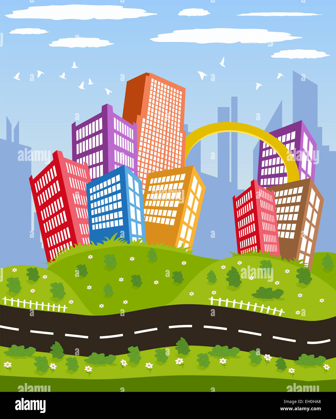 Cartoon downtown road landscape Stock Photo - Alamy