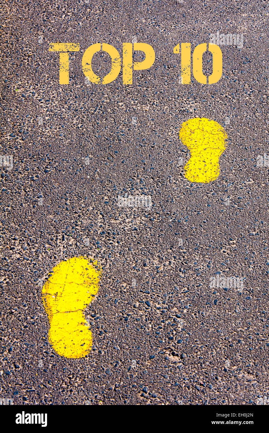 Yellow footsteps on sidewalk towards Top 10 message.Concept image Stock ... Yellow footsteps on sidewalk towards Top 10 message.Concept image Stock ...