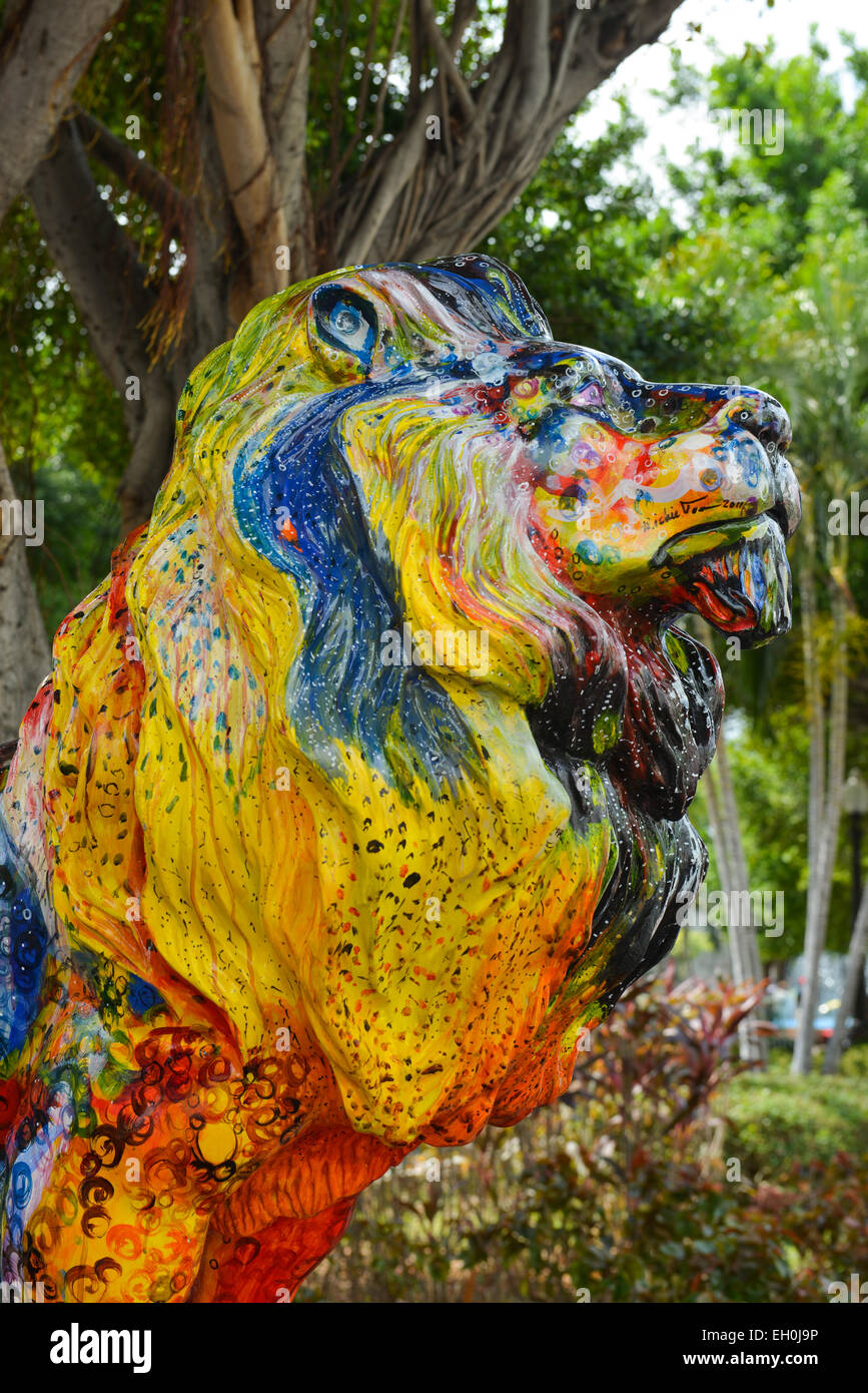 Statue of a lion at Plaza de Las Delicias in Ponce, Puerto Rico. Feb ...