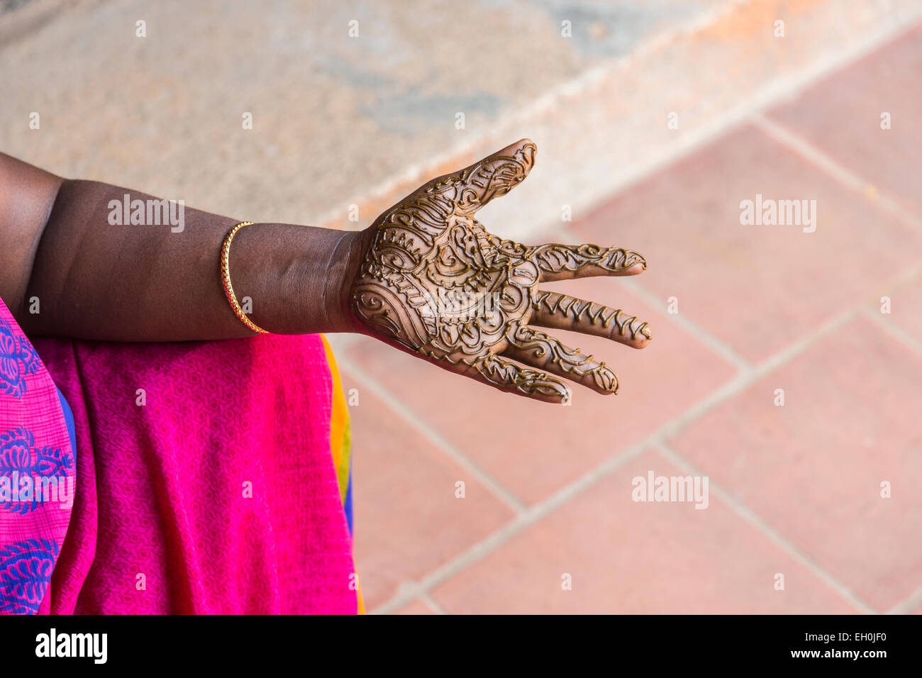 Traditional henna tattoo applied to a hand at DakshinaChitra Heritage ...