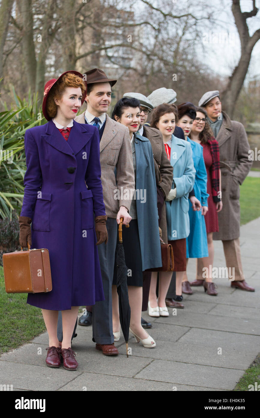 London, UK. 3 March 2015. Photocall with models dressed in 1940s street ...