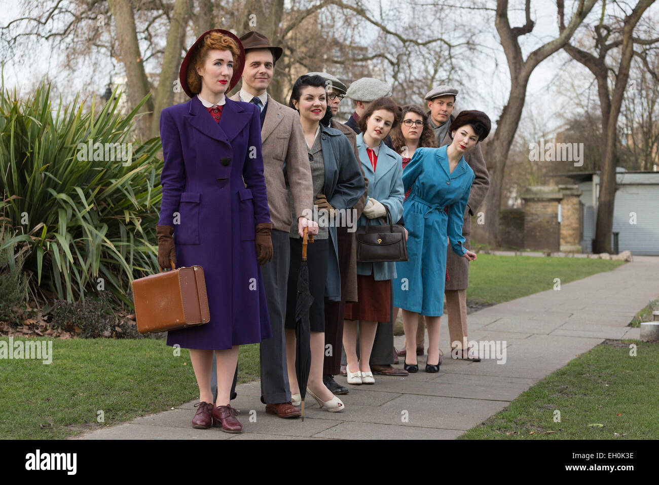 London, UK. 3 March 2015. Photocall with models dressed in 1940s street ...