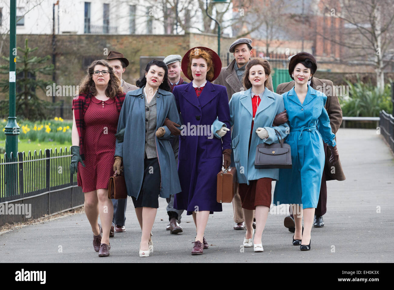 London, UK. 3 March 2015. Photocall with models dressed in 1940s street ...