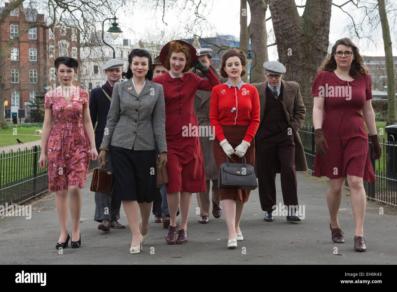 London, UK. 3 March 2015. Photocall with models dressed in 1940s street ...