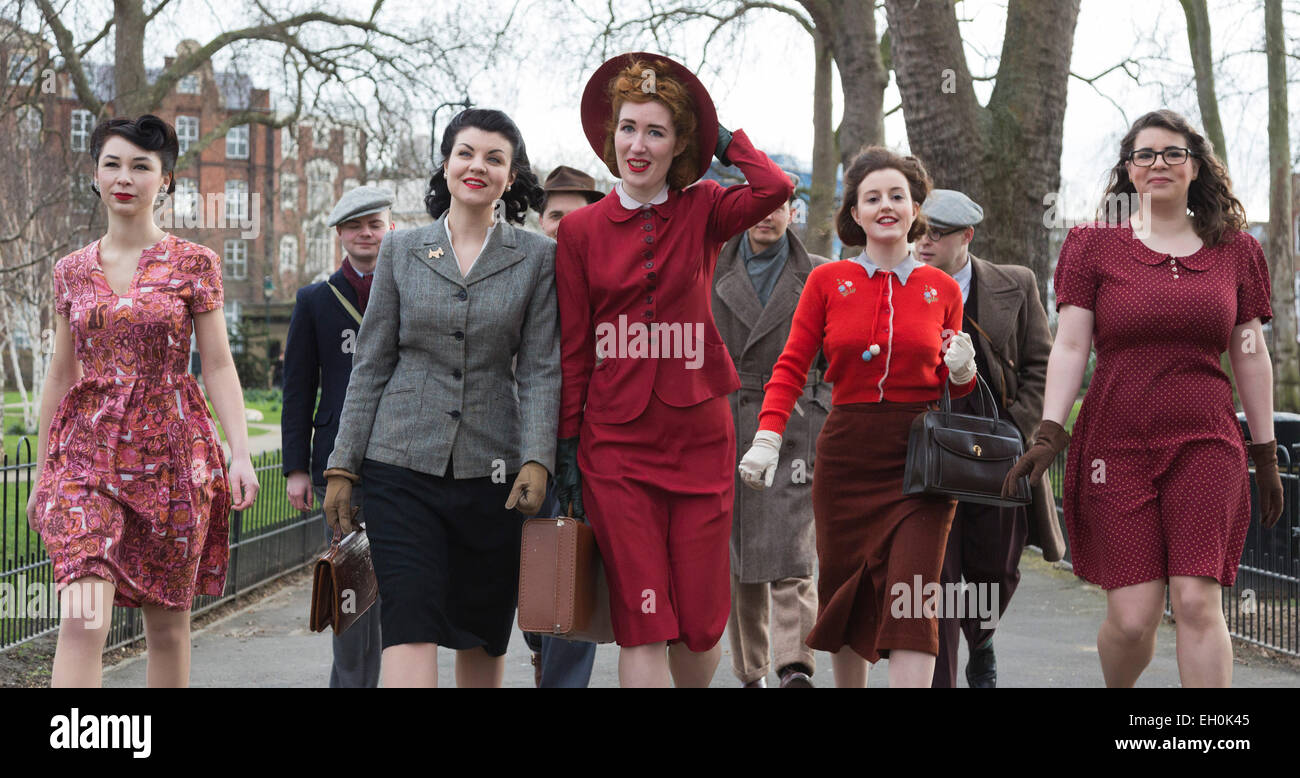 London, UK. 3 March 2015. Photocall with models dressed in 1940s street ...