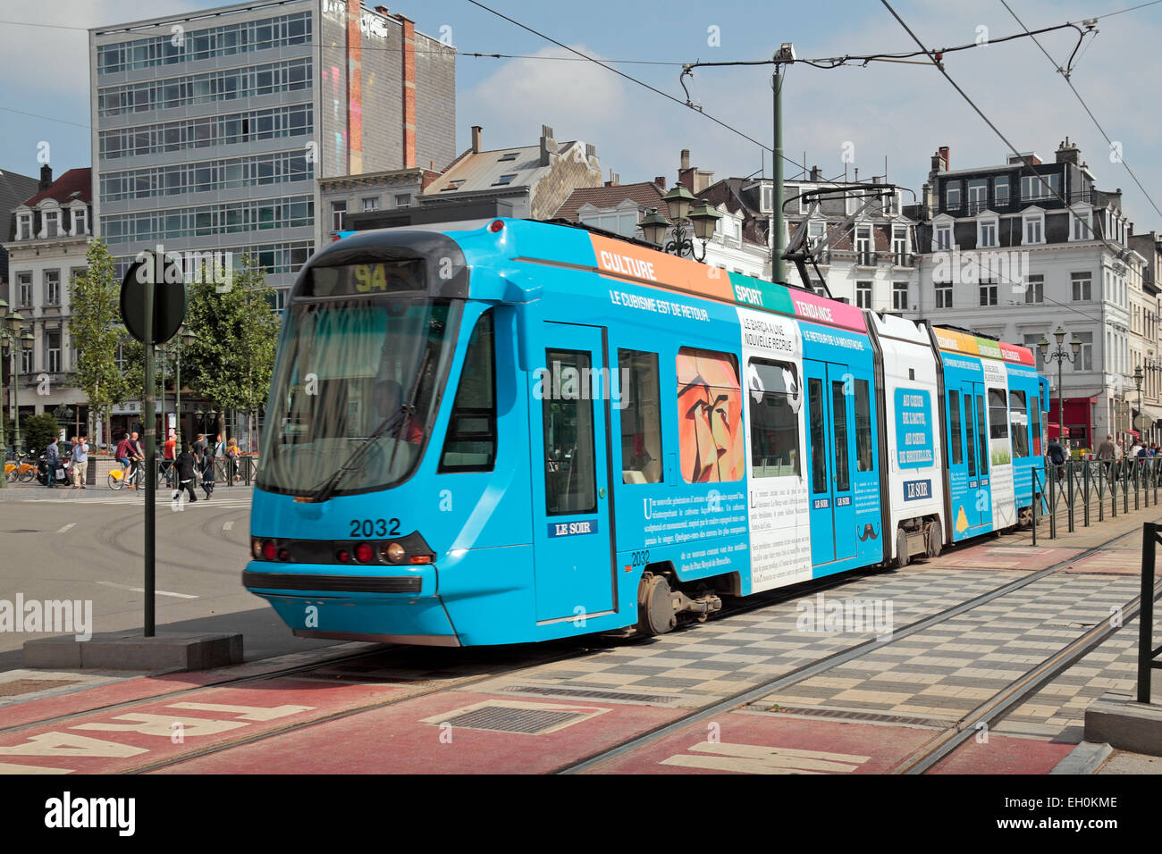 A typical Brussels tram (or streetcar) tram run by operator company ...