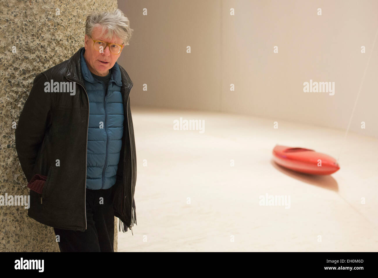 London, UK. 3 March 2015. Pictured: Artist Roman Signer with his kayak ...