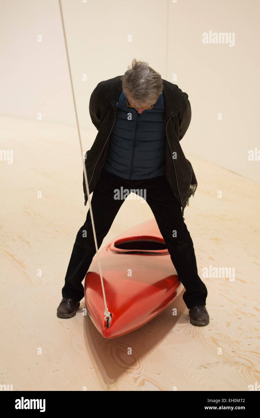 London, UK. 3 March 2015. Pictured: Artist Roman Signer with his kayak ...