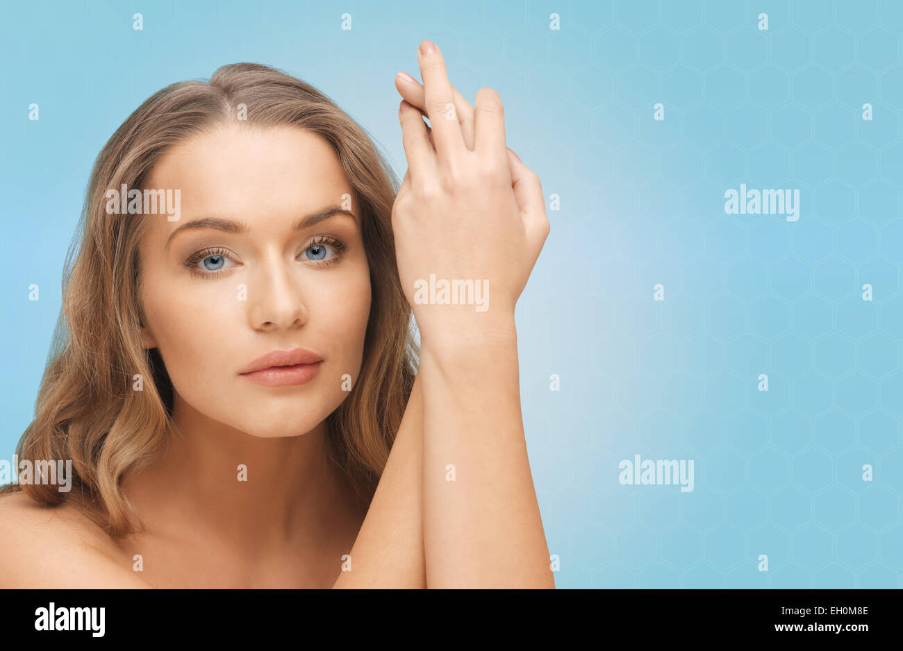 beautiful woman face and hands Stock Photo - Alamy