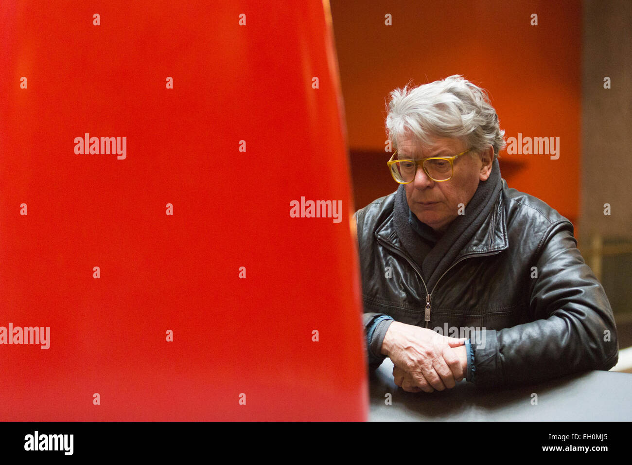 London, UK. 3 March 2015. Pictured: Artist Roman Signer with his kayak ...