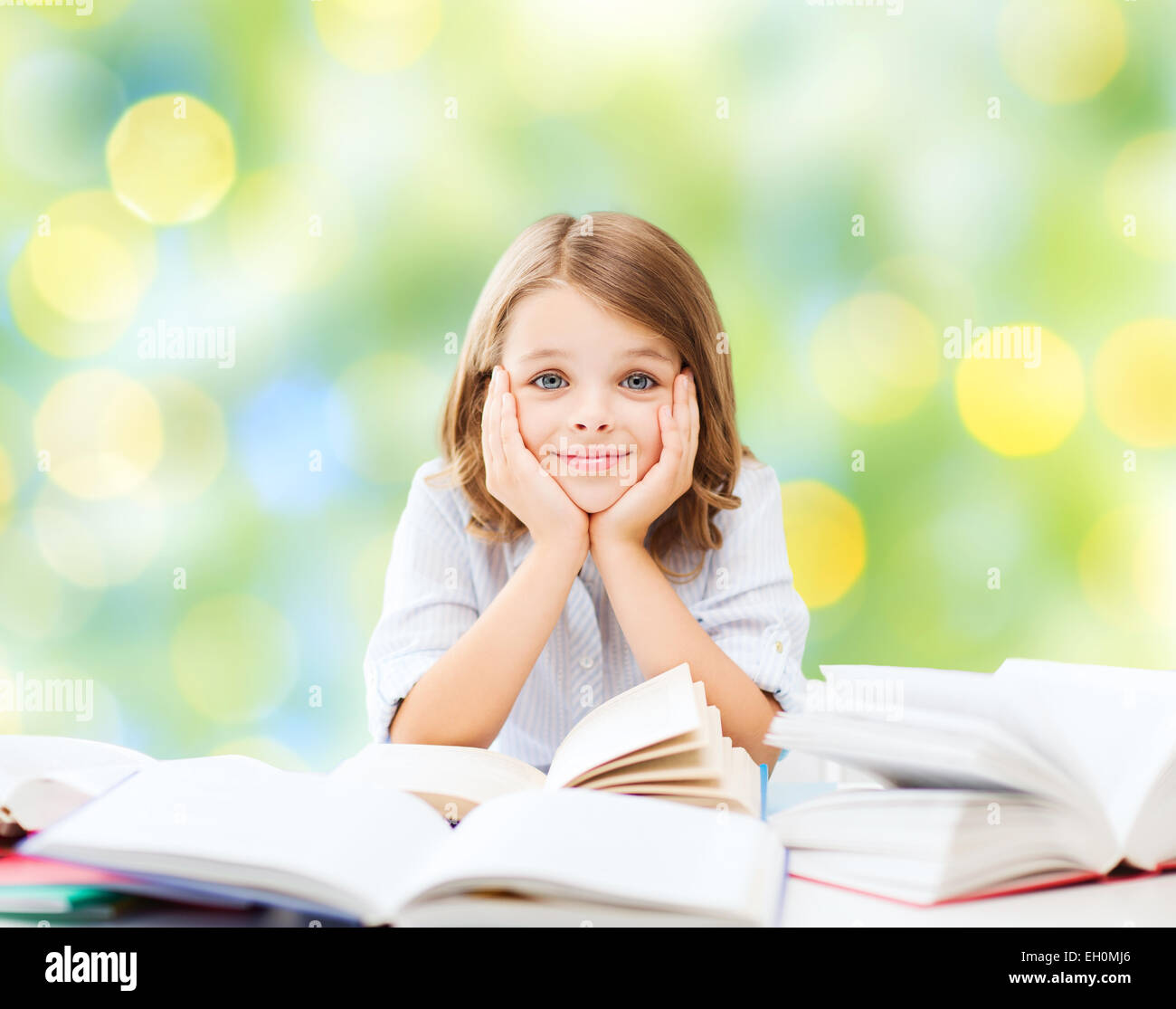 happy student girl with books at school Stock Photo - Alamy