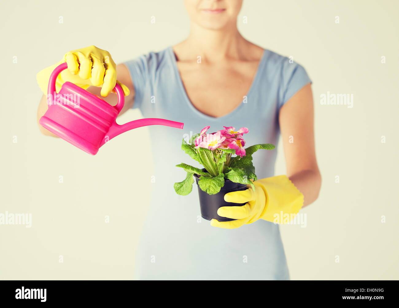 woman holding pot with flower Stock Photo - Alamy