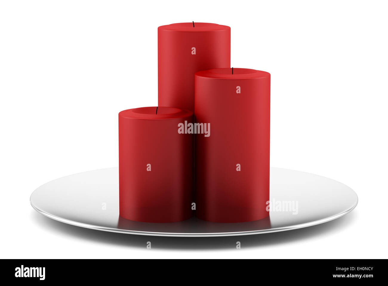three red candles on chrome dish isolated on white background Stock ...