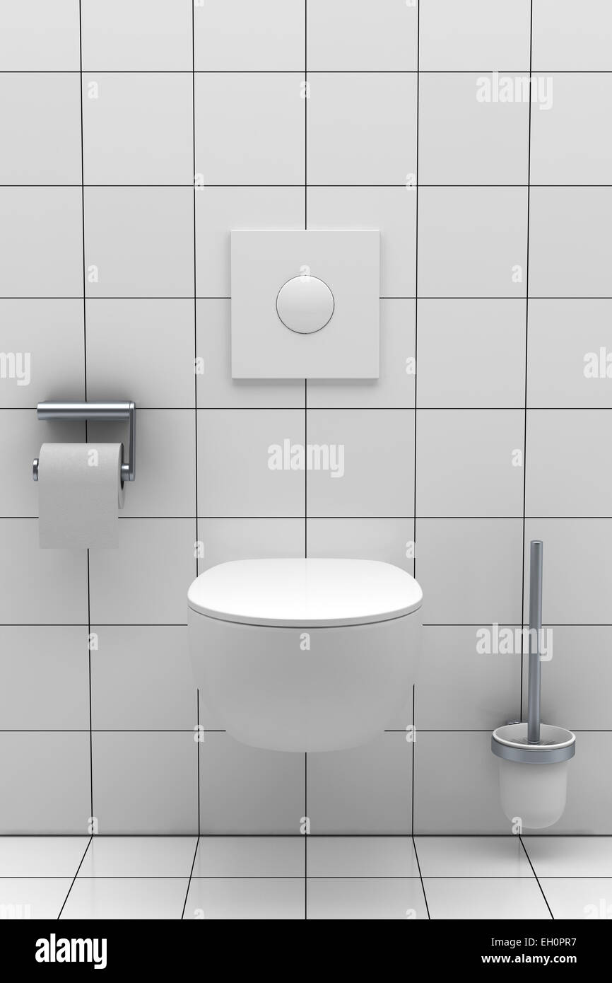 modern toilet with white tiles on wall and floor Stock Photo - Alamy