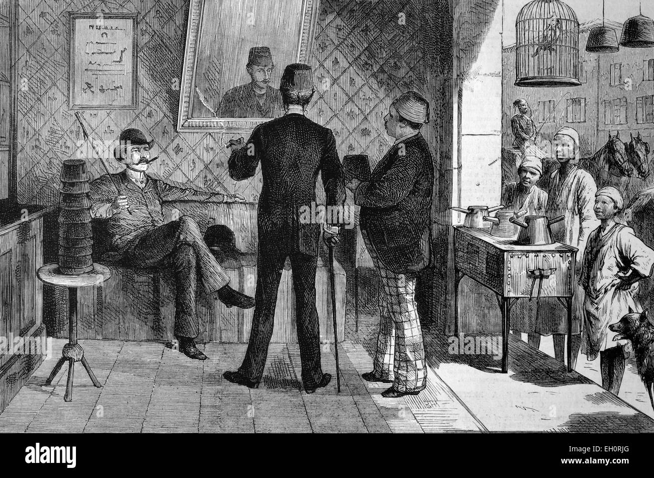 English officiers in the Egyptian service, trying on a fez in Cairo ...