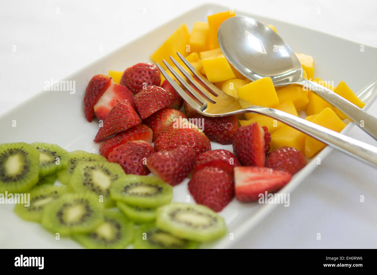 Selection of fresh fruits at breakfast Stock Photo - Alamy