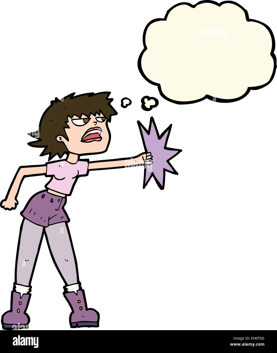 cartoon woman punching with thought bubble Stock Vector Image & Art - Alamy