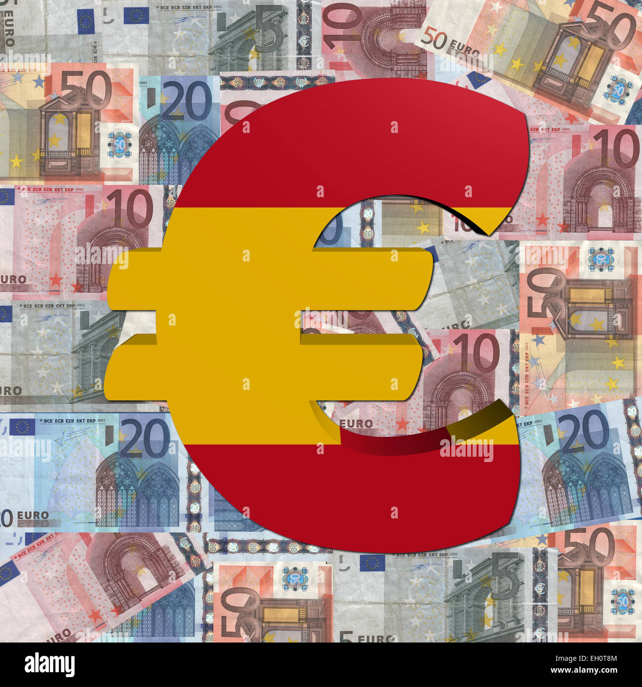Euro symbol with Spanish flag on Euro currency illustration Stock Photo ...