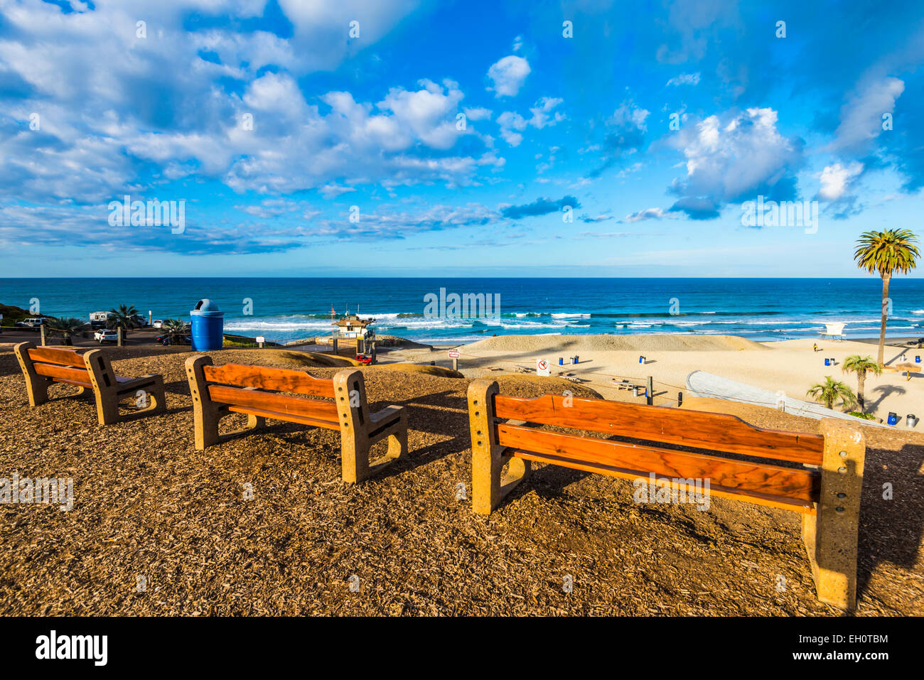 Looking down on Moonlight State Beach from an overlook point. Encinitas ...