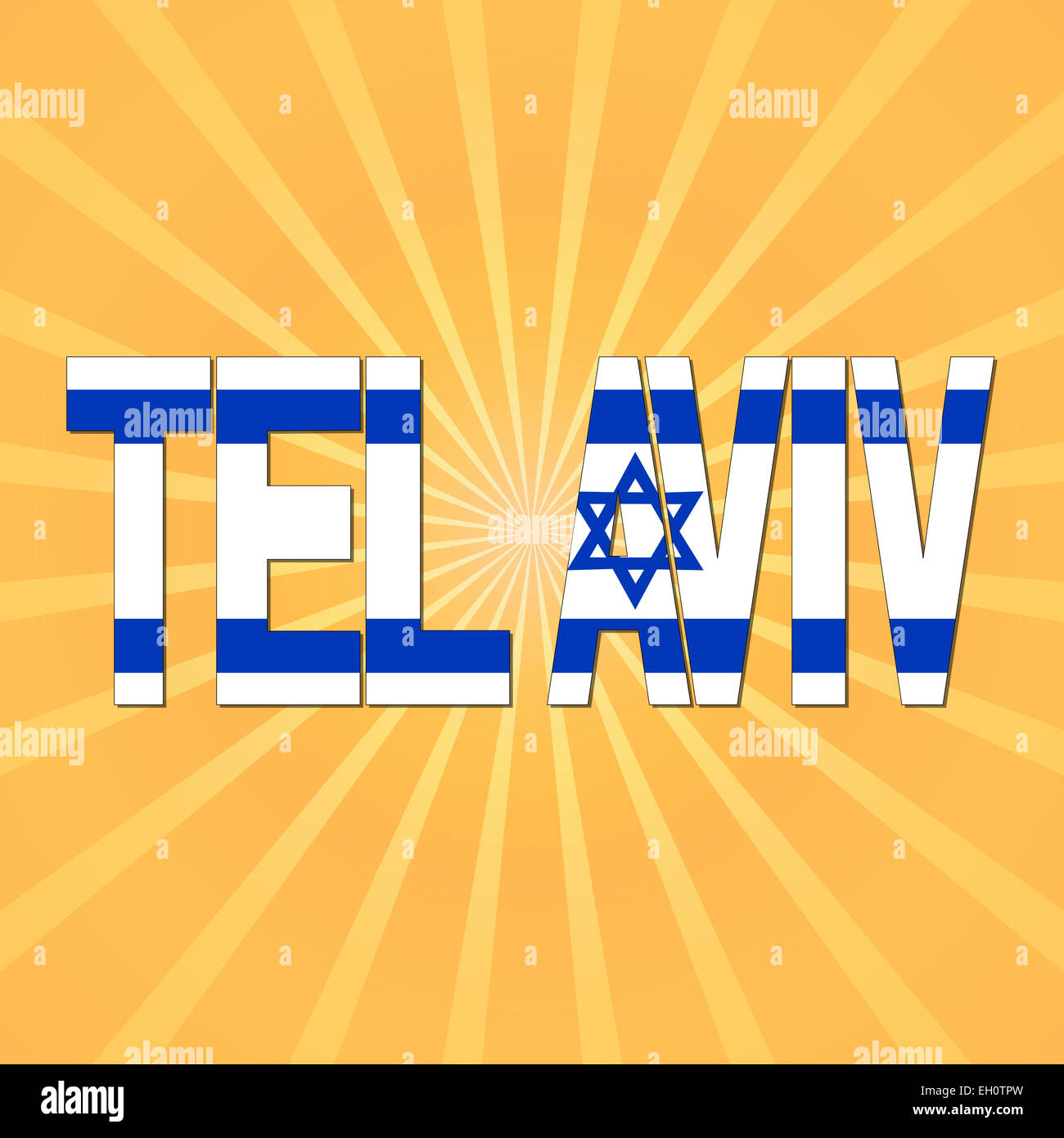 Tel Aviv flag text with sunburst illustration Stock Photo - Alamy