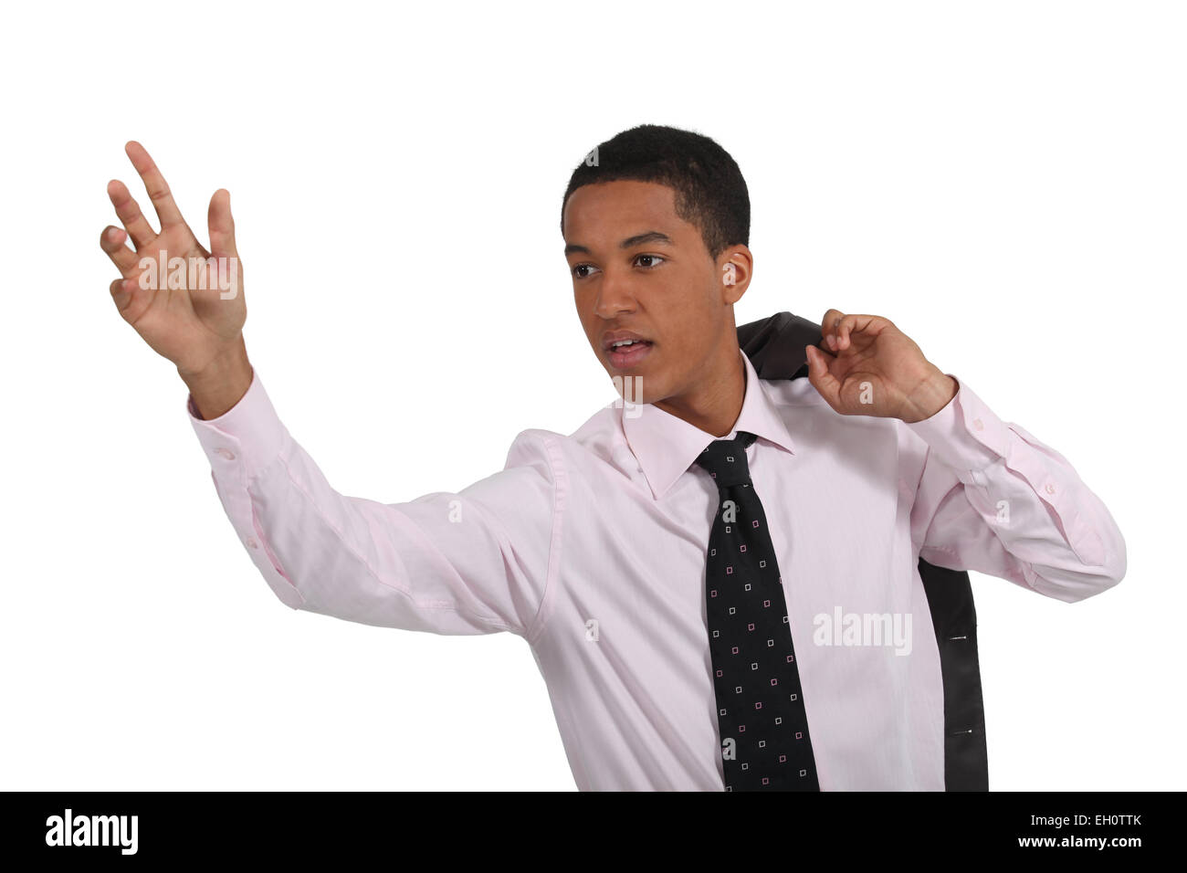 businessman calling someone and raising his hand Stock Photo - Alamy
