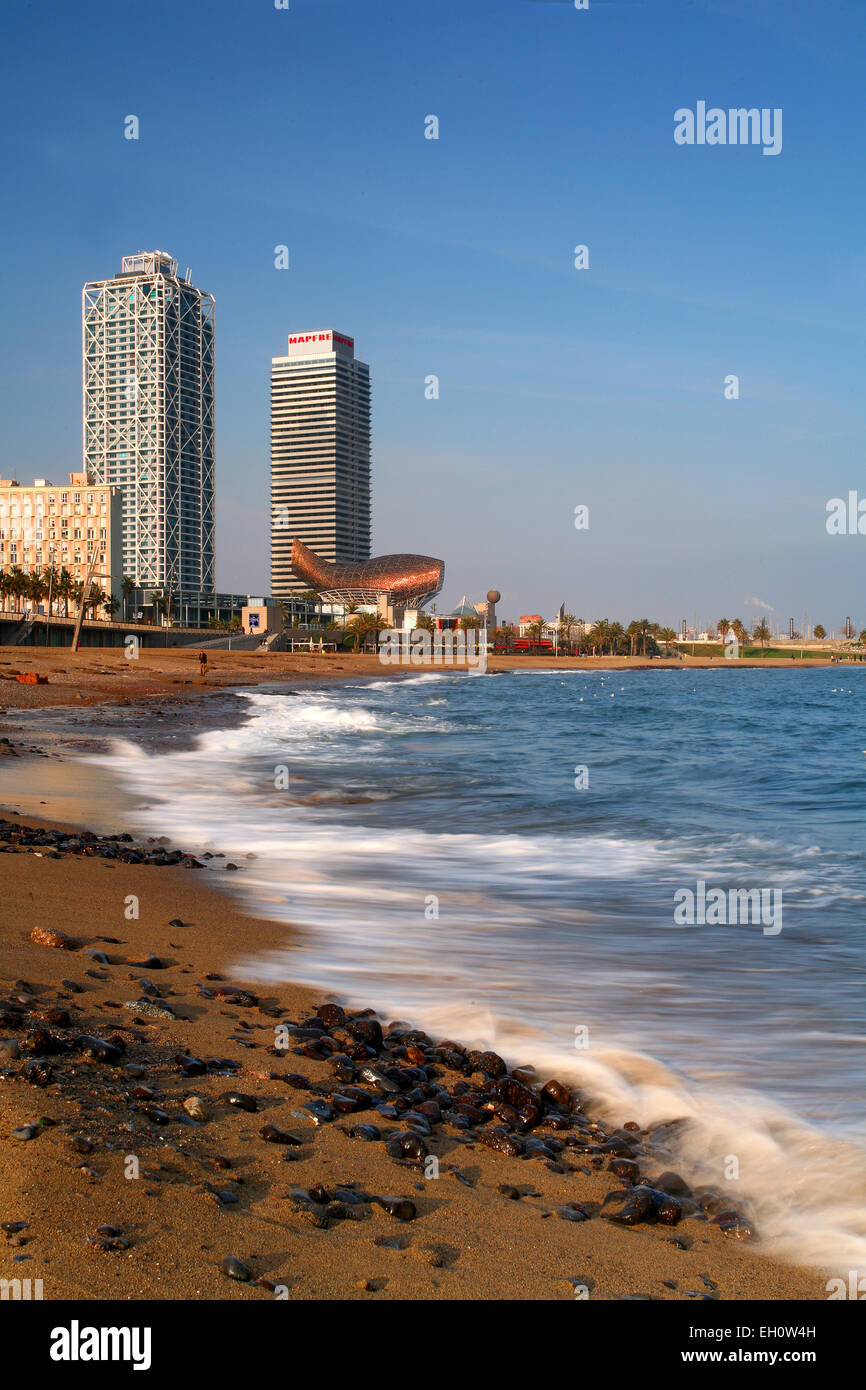 Barcelona beach and waterfront promenade, Barceloneta , Ciutat Vella ...