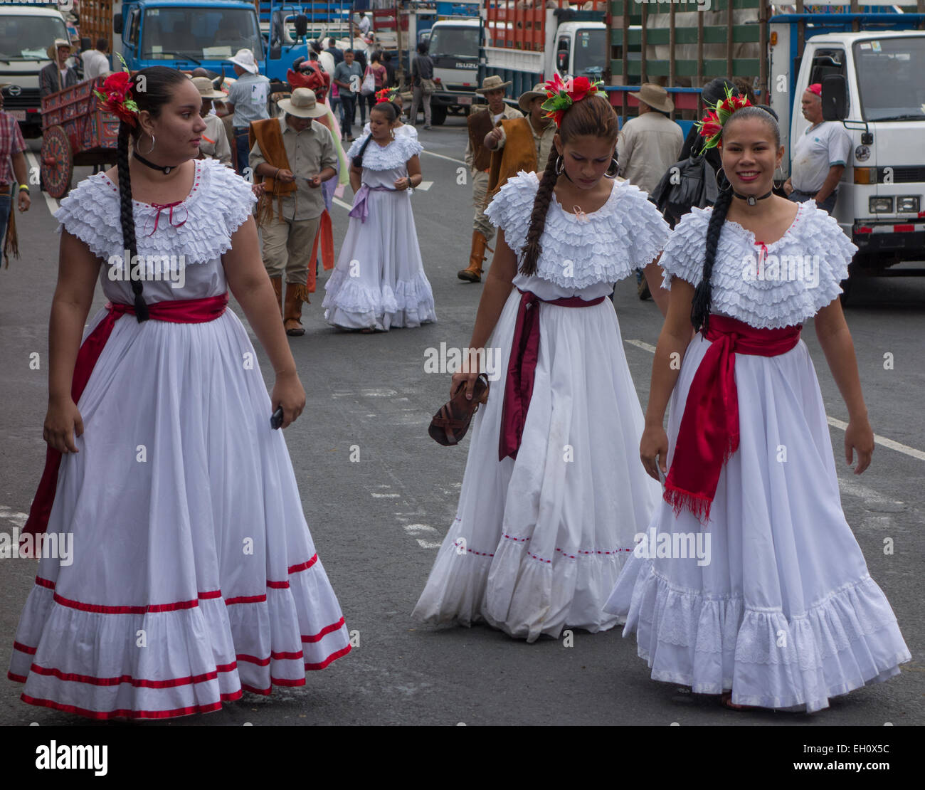 Girls in traditional dress after a parade in San Jose,Costa Rica Stock ...