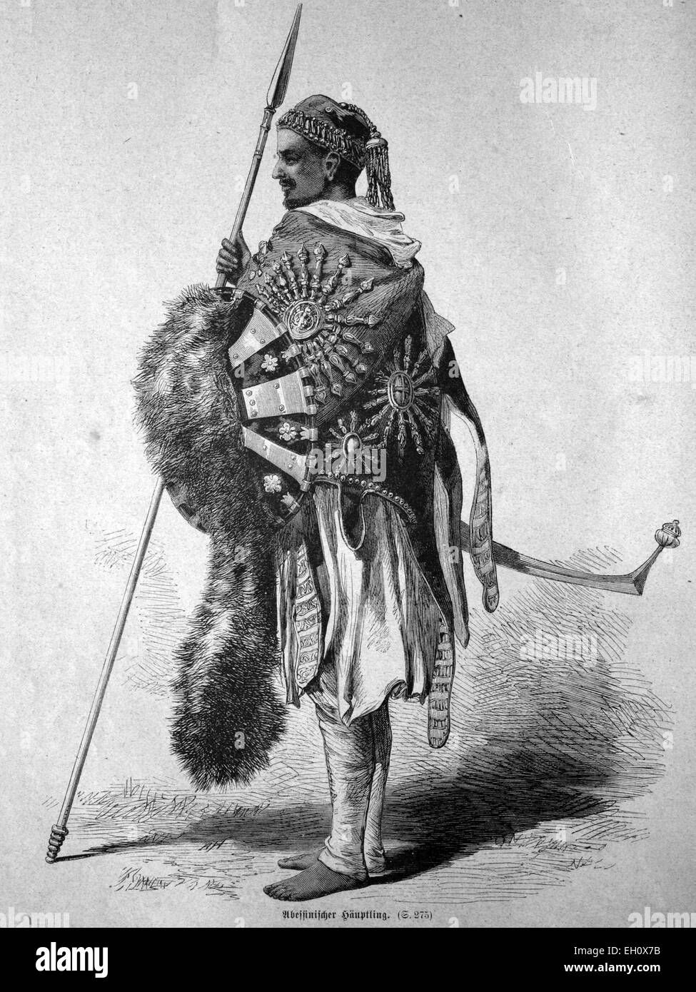 Abyssinian chieftain, Ethiopia, historical illustration, circa 1886 ...