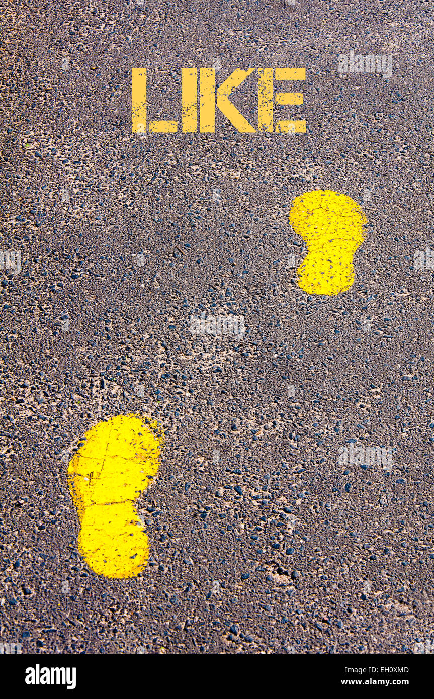 Yellow footsteps on sidewalk towards Like message.Conceptual image ...