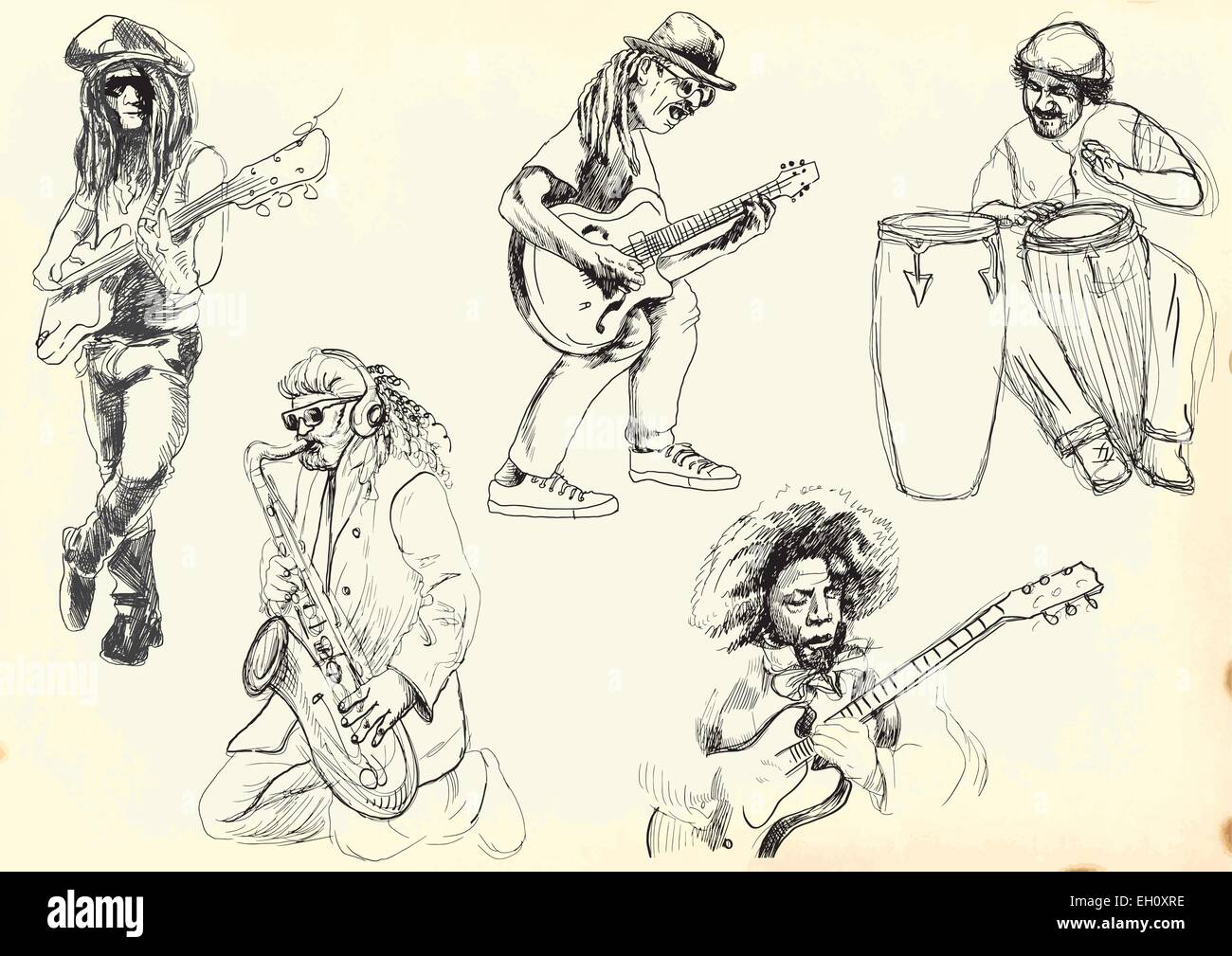 An hand drawn vector collection (line art) - Musicians Stock Vector ...