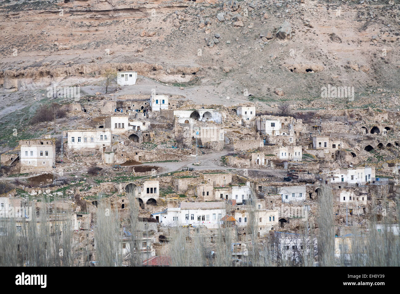 View of local style houses on the slope of a hill, a typical remote ...