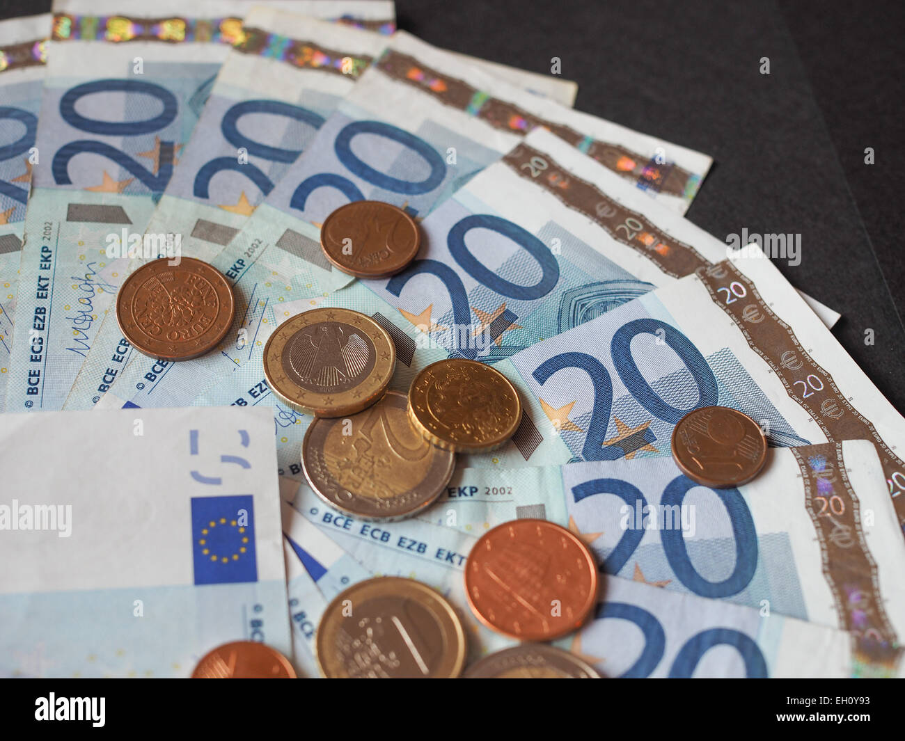 Twenty Euro banknotes and coins currency of Europe Stock Photo - Alamy