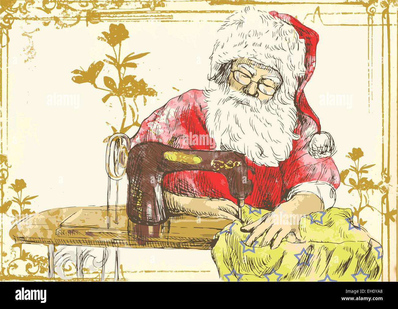an hand drawn illustration and painted vector - Santa Claus ...