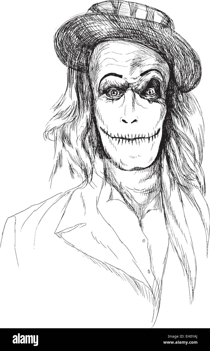 An hand drawn vector illustration (line art) - Portrait of an undead ...