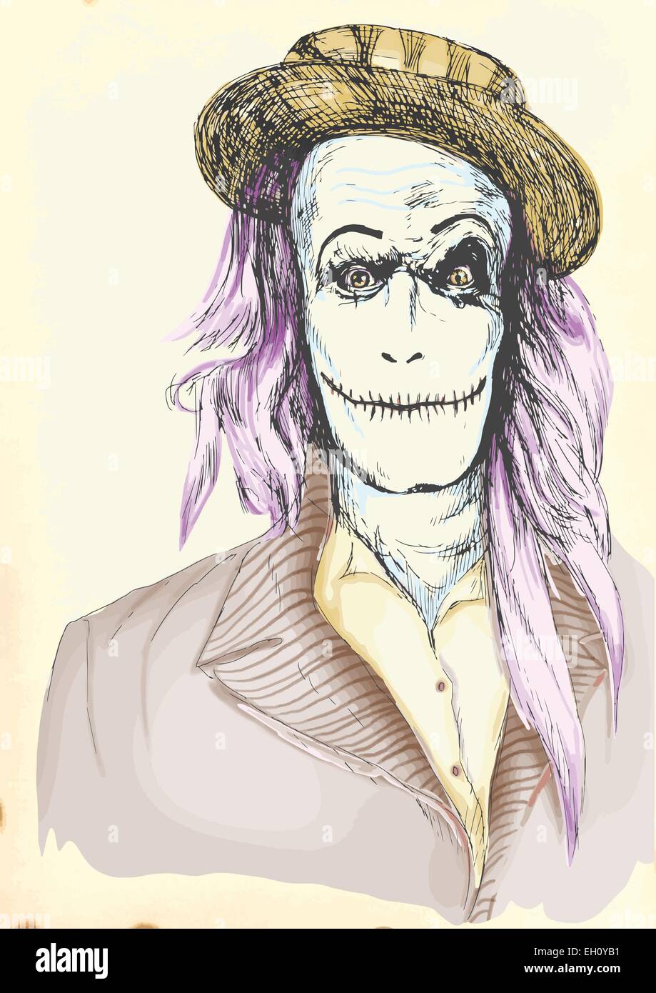 An hand drawn vector illustration (line art plus coloring) - Portrait ...