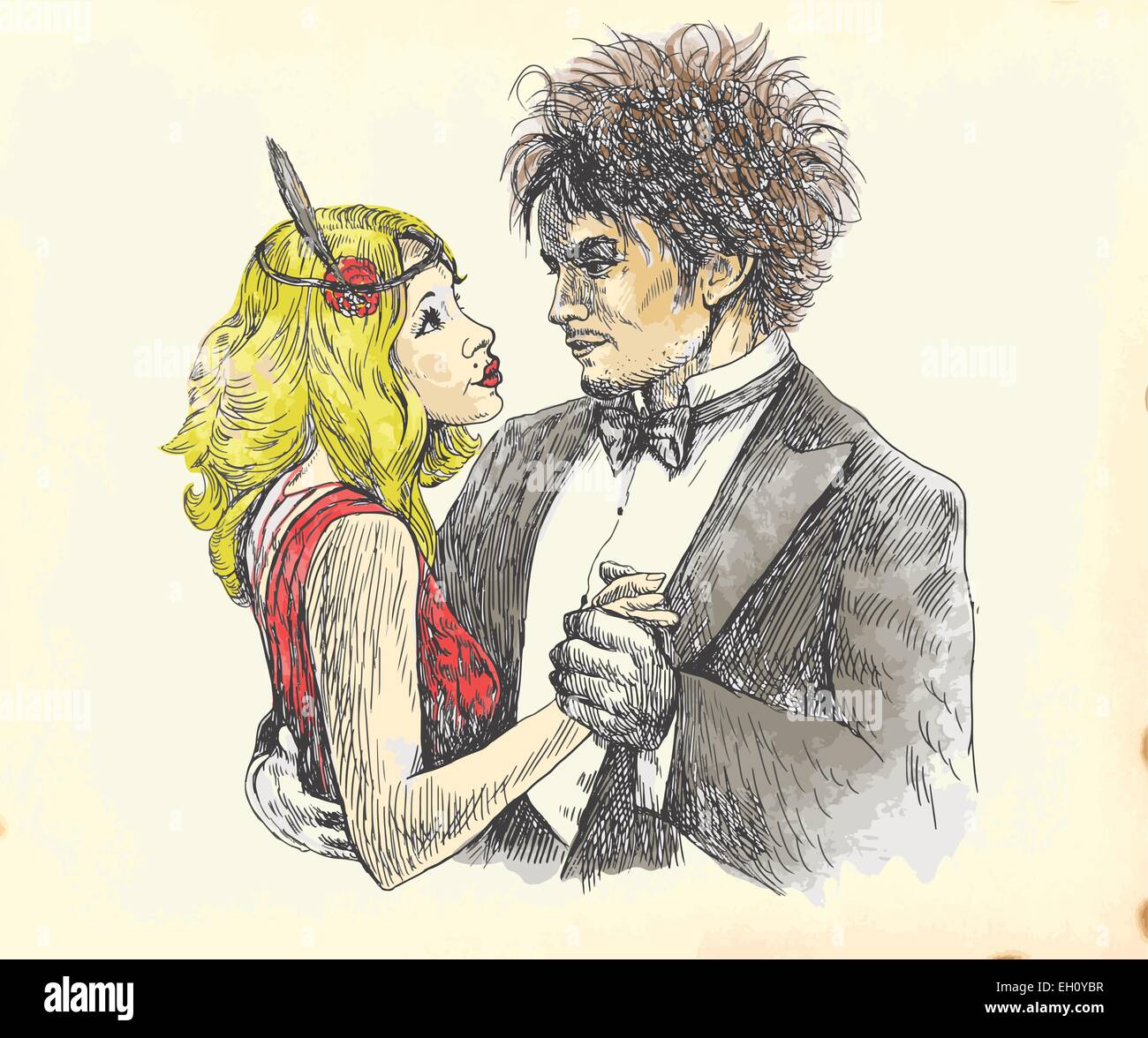 an hand drawn illustration and painted vector - Dancing pair Stock ...