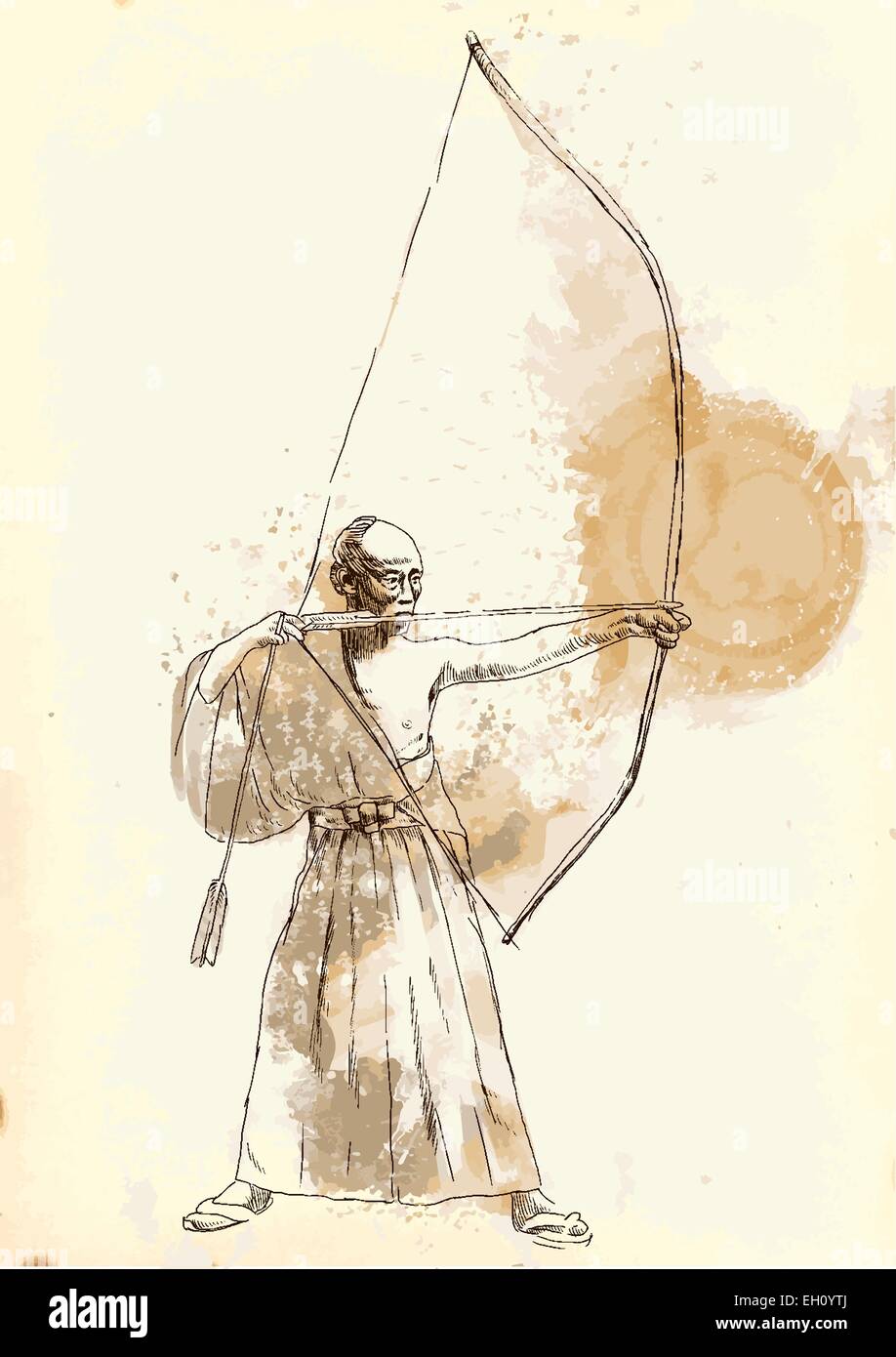 Kyudo - is the Japanese martial art of archery. An hand drawn vector in ...