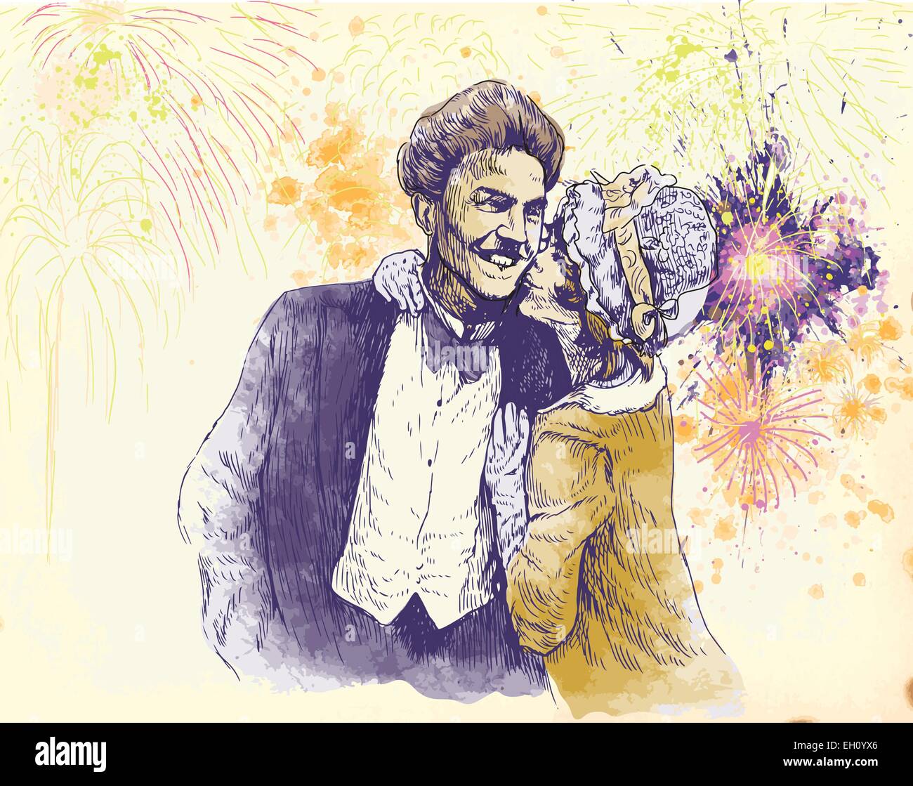 Night sky full fireworks Stock Vector Images - Alamy