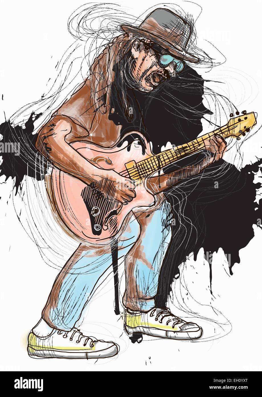 Musician, Guitar player. An hand drawn and colored vector illustration ...