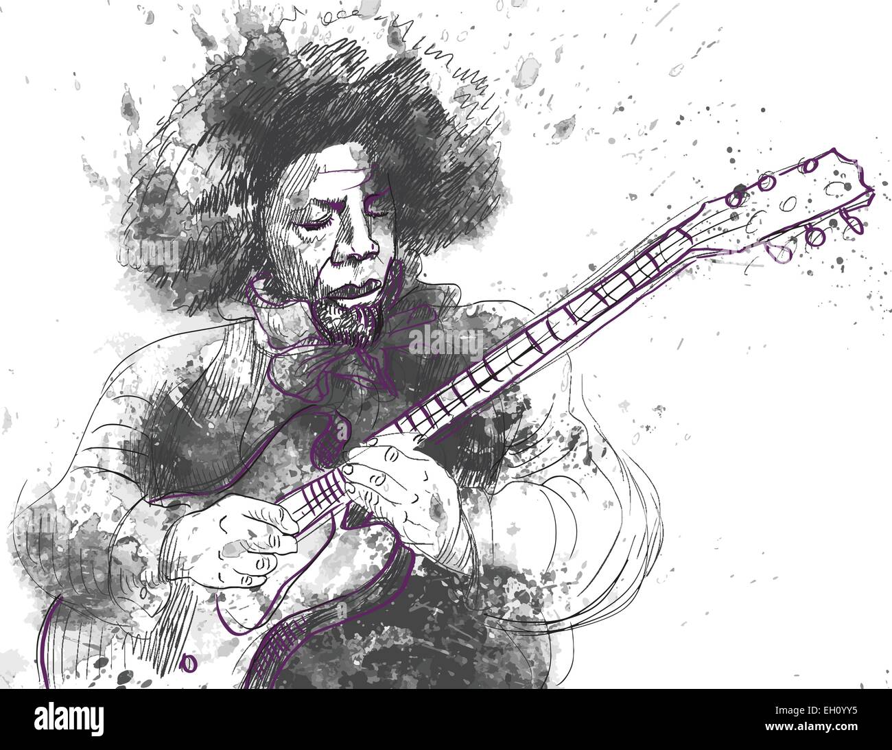 Musician, Guitar player. An hand drawn and colored vector illustration ...