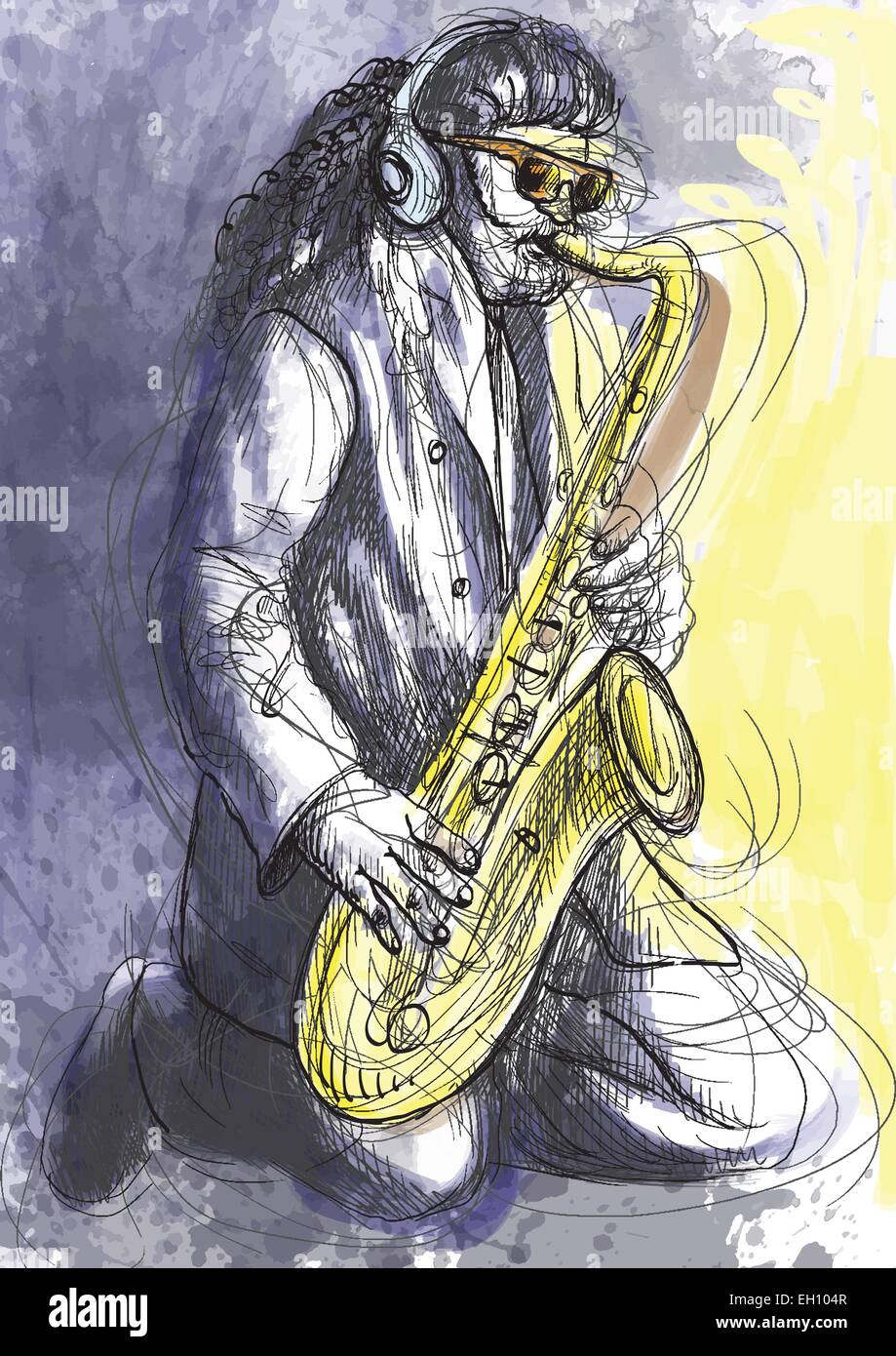Musician, Saxophone Player. An hand drawn and colored vector ...